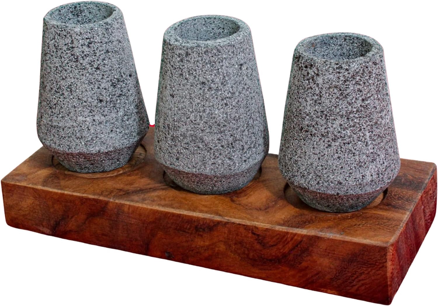 CEMCUI Volcanic Stone Tequileros with Wooden Base Parota Set of 3 ...