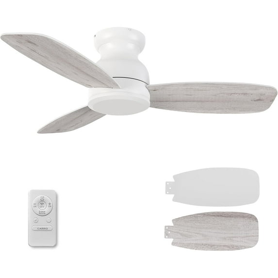 CEME 44 Inch Flush Mount Ceiling Fan, White, 10-Speed Reversible DC ...