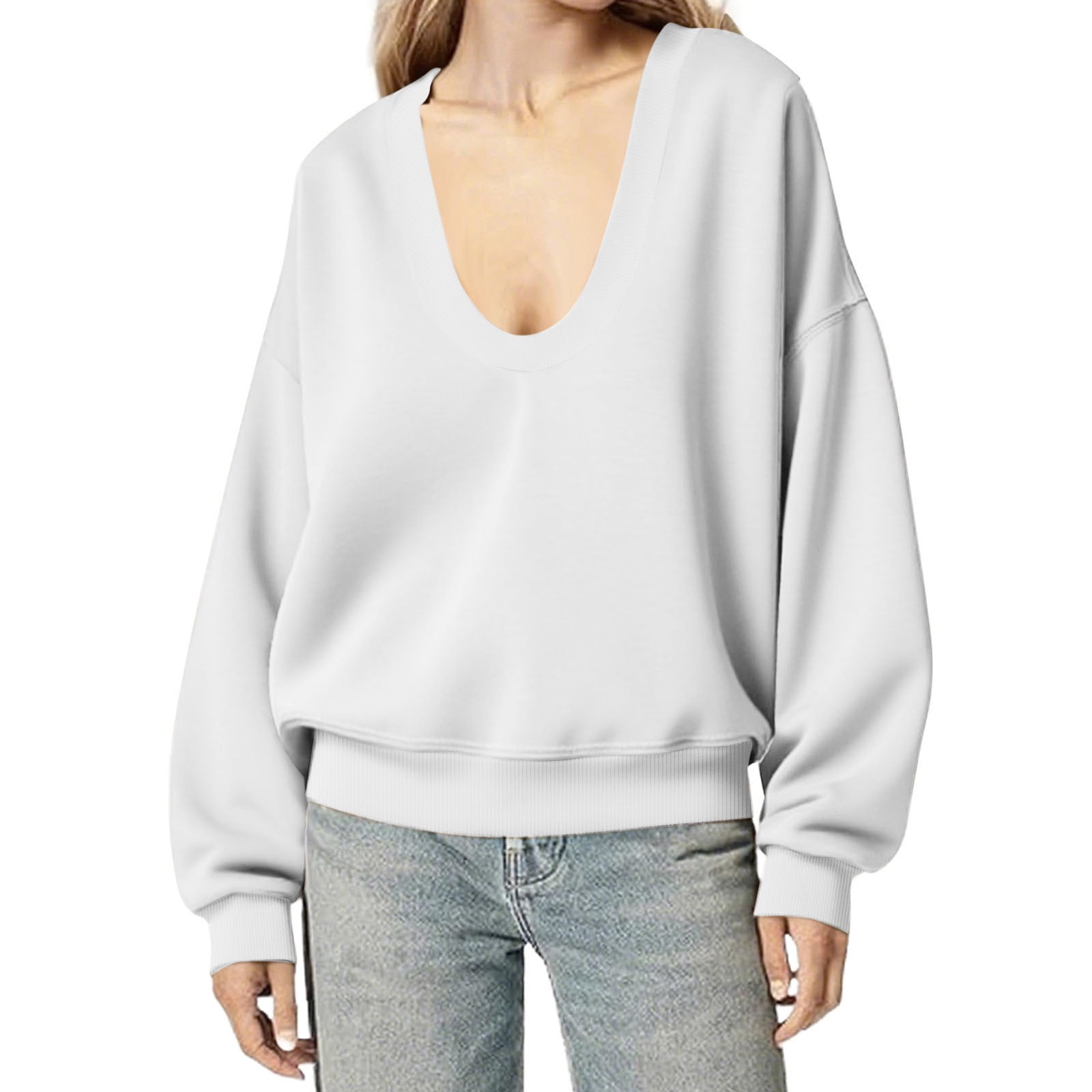 CENGNIAN No Boundaries Women's Deep V-Neck Oversized Sweatshirt,Womens ...