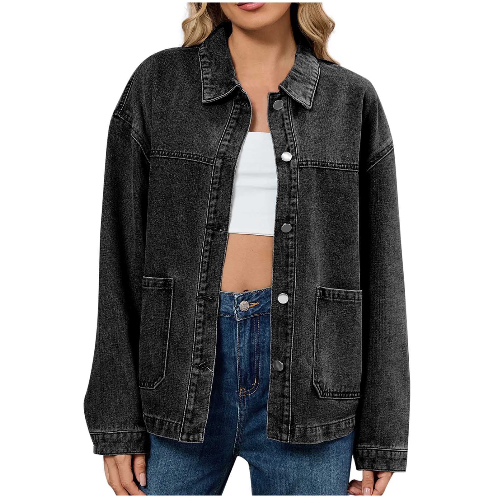 CENGNIAN No Boundaries Women's Light Wash Shacket Denim Topcoat,Ladies ...