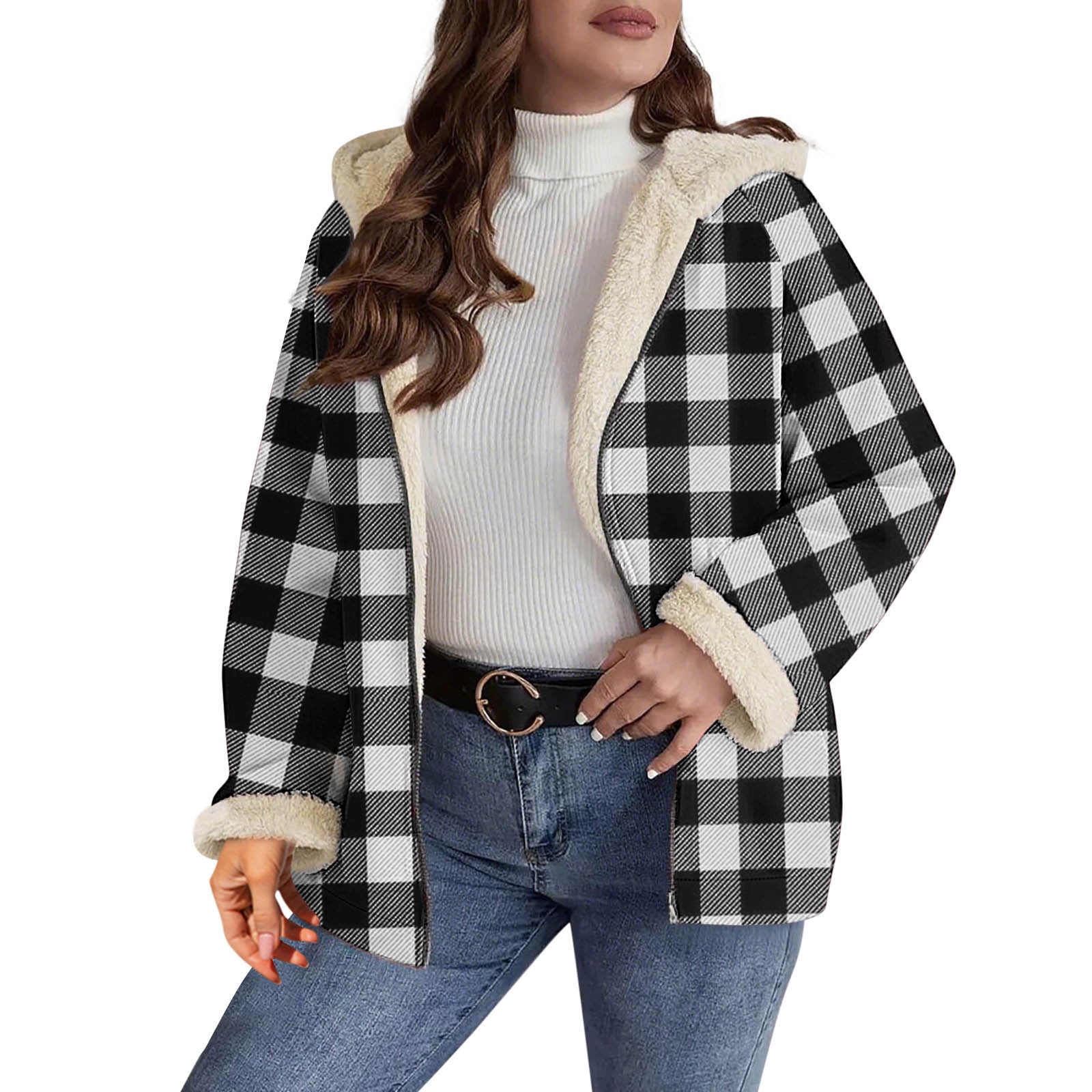 CENGNIAN No Boundaries Women's Plaid Sherpa Lined Hooded Cardigans ...