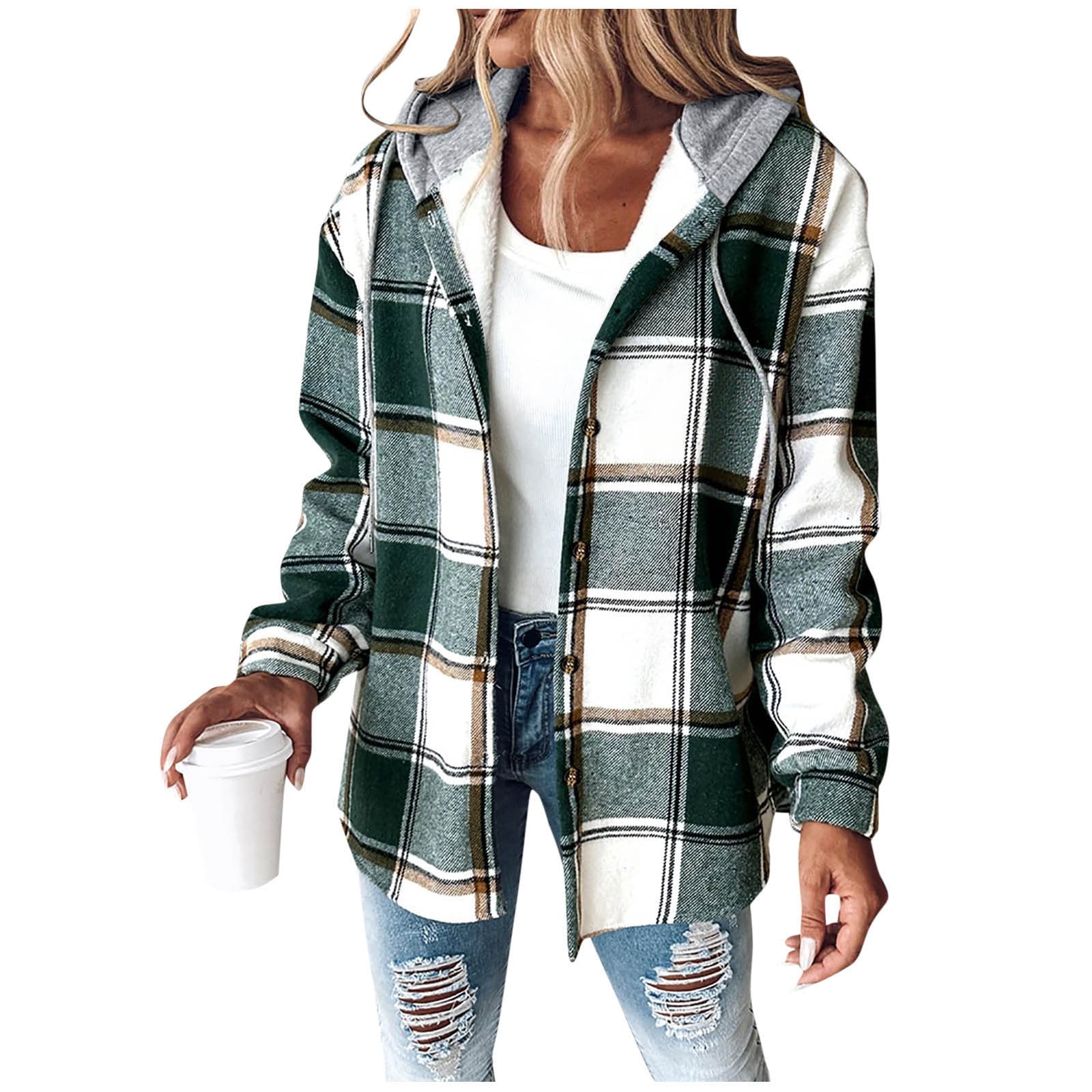 CENGNIAN Women's Winter Thick Hooded Shackets,Ladies Button Down Long ...