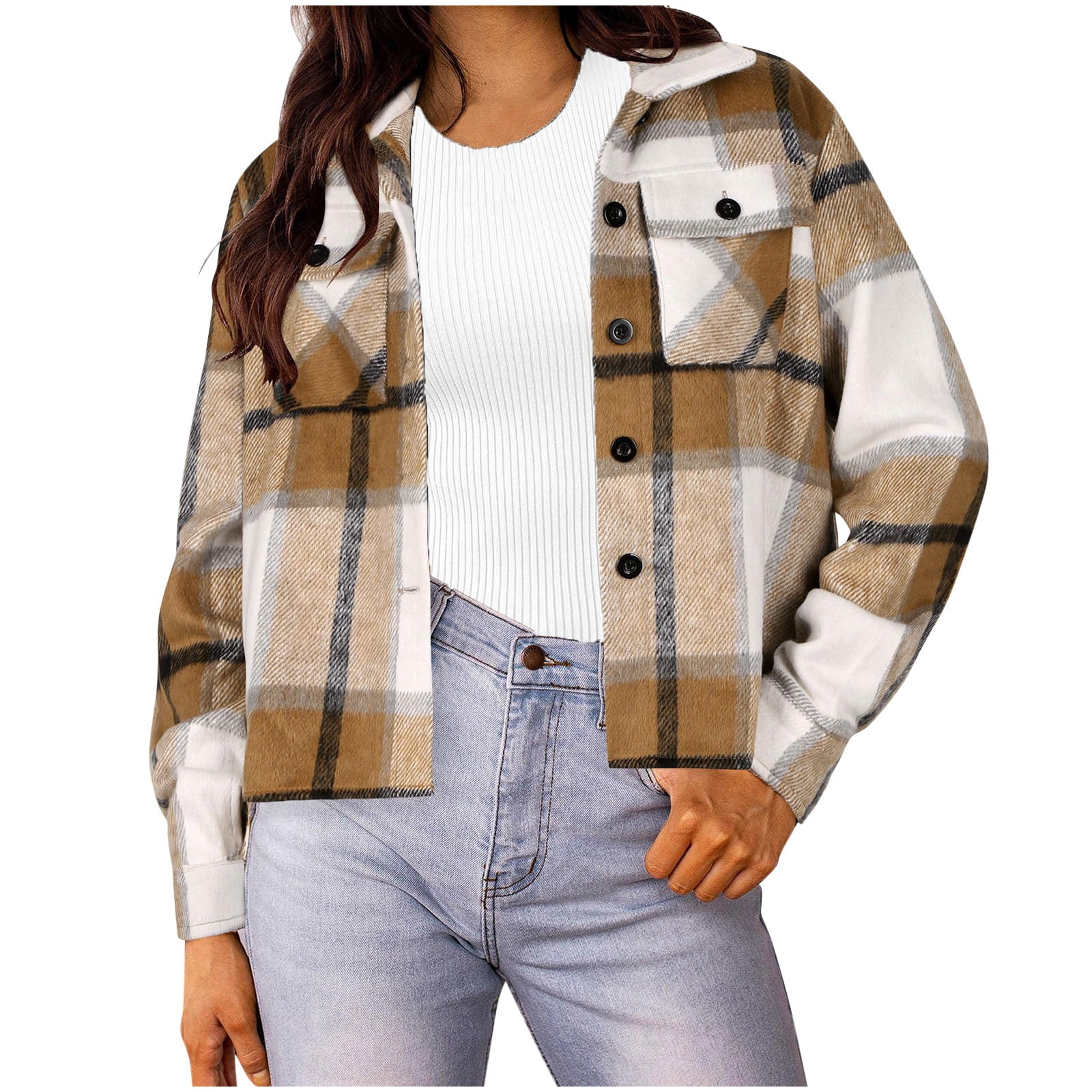 CENGNIAN No Boundaries Women's and Women's Plus Flannel Plaid Jackets ...