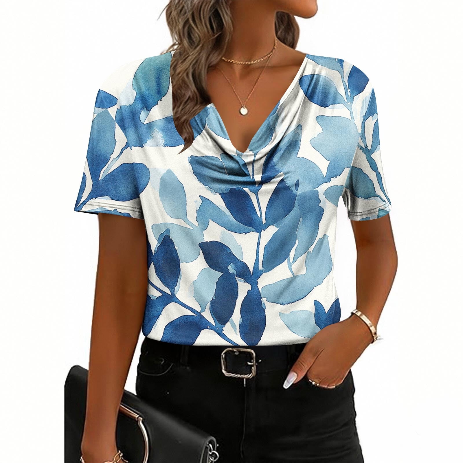 CENGNIAN Fashion Spring Outfits Clothing Blouses with Pleats Sleeve ...