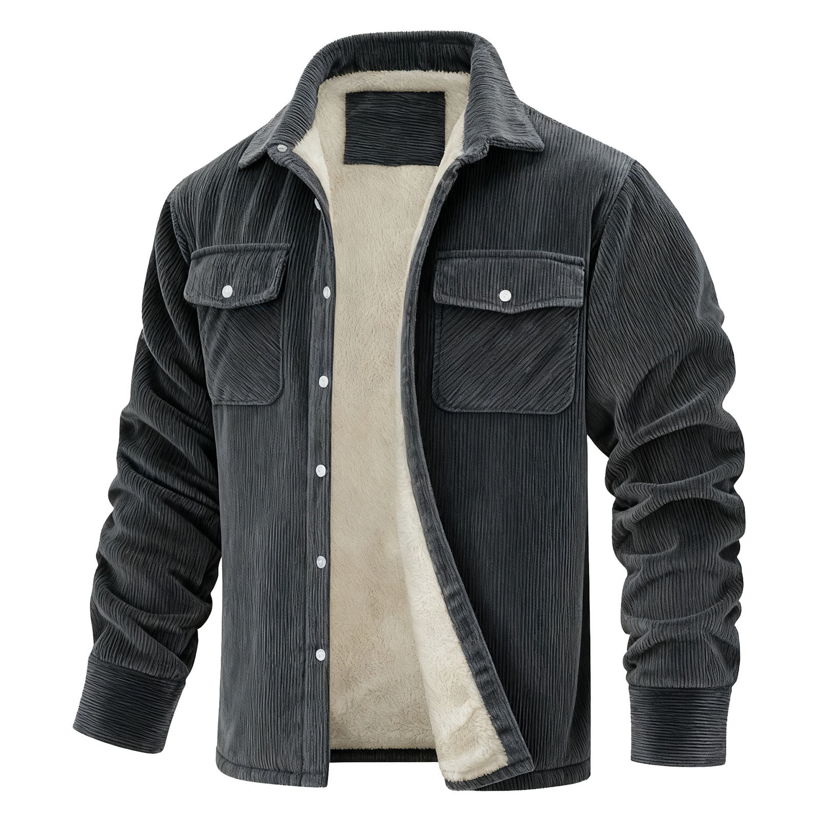 CENGNIAN Men Long Sleeve Zipper Pocket Turndown Collar Hoodless Outwear ...