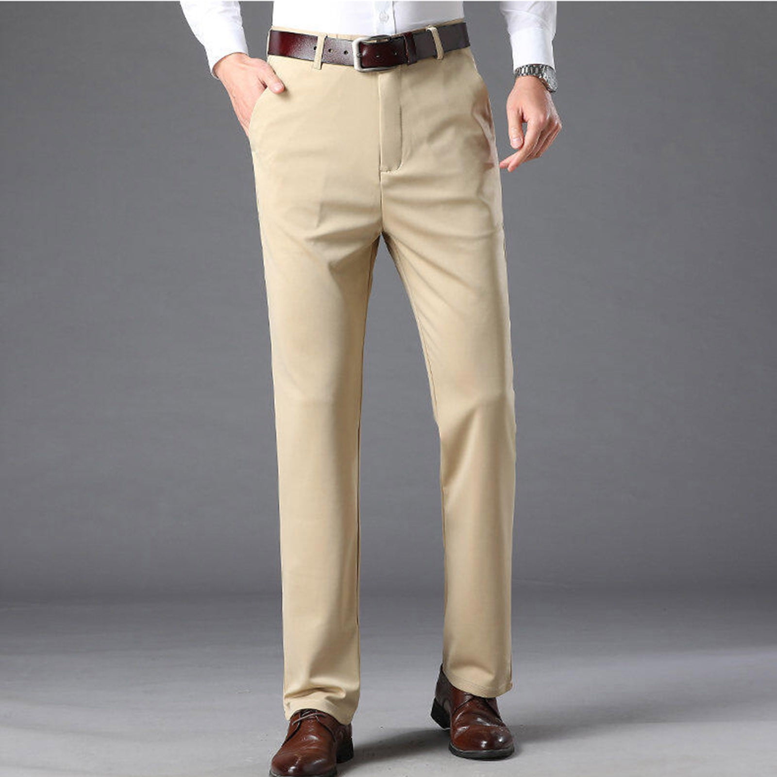 CENGNIAN Men's Regular Pants Button Zipper Business Flat Front Mens ...