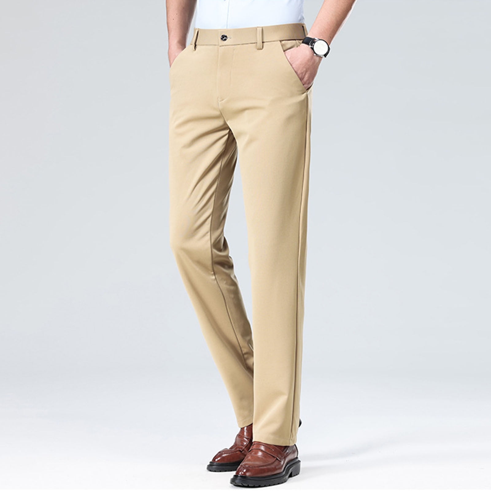 CENGNIAN Mens Solid Color Dress Pants Slim Fit Stretch Chinos with ...