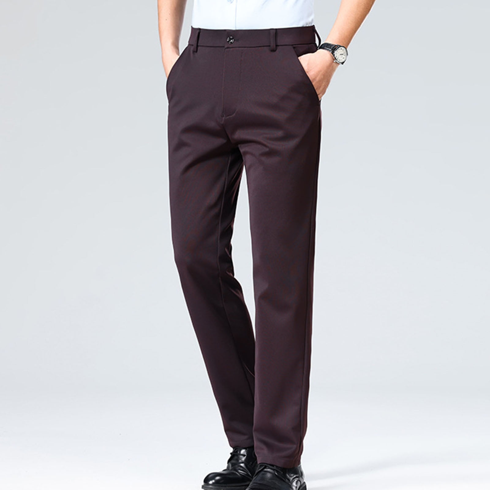CENGNIAN Mens Solid Color Dress Pants Slim Fit Stretch Chinos with ...