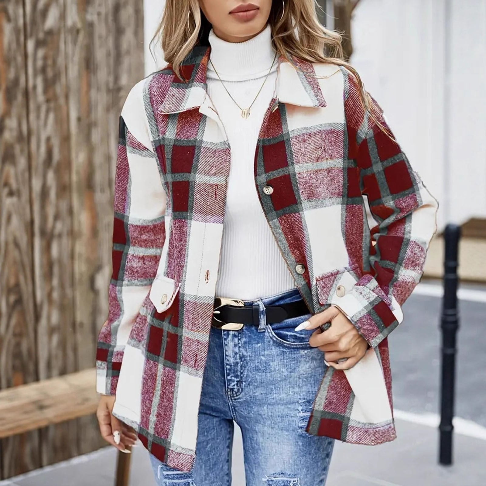 CENGNIAN No Boundaries Women's Plaid Flannel Shackets,Work Office Thick ...