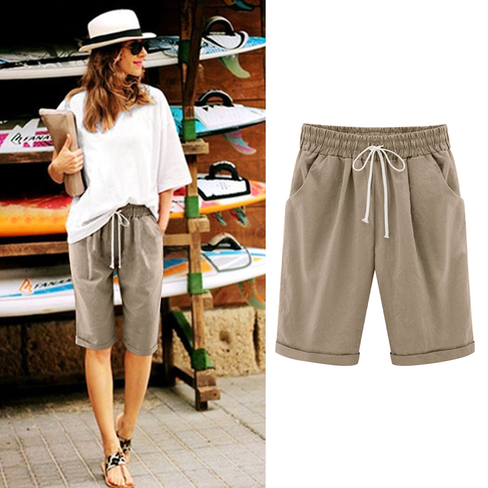 CENGNIAN Women's Solid Color Fashionable Summer Drawstring Temperament ...