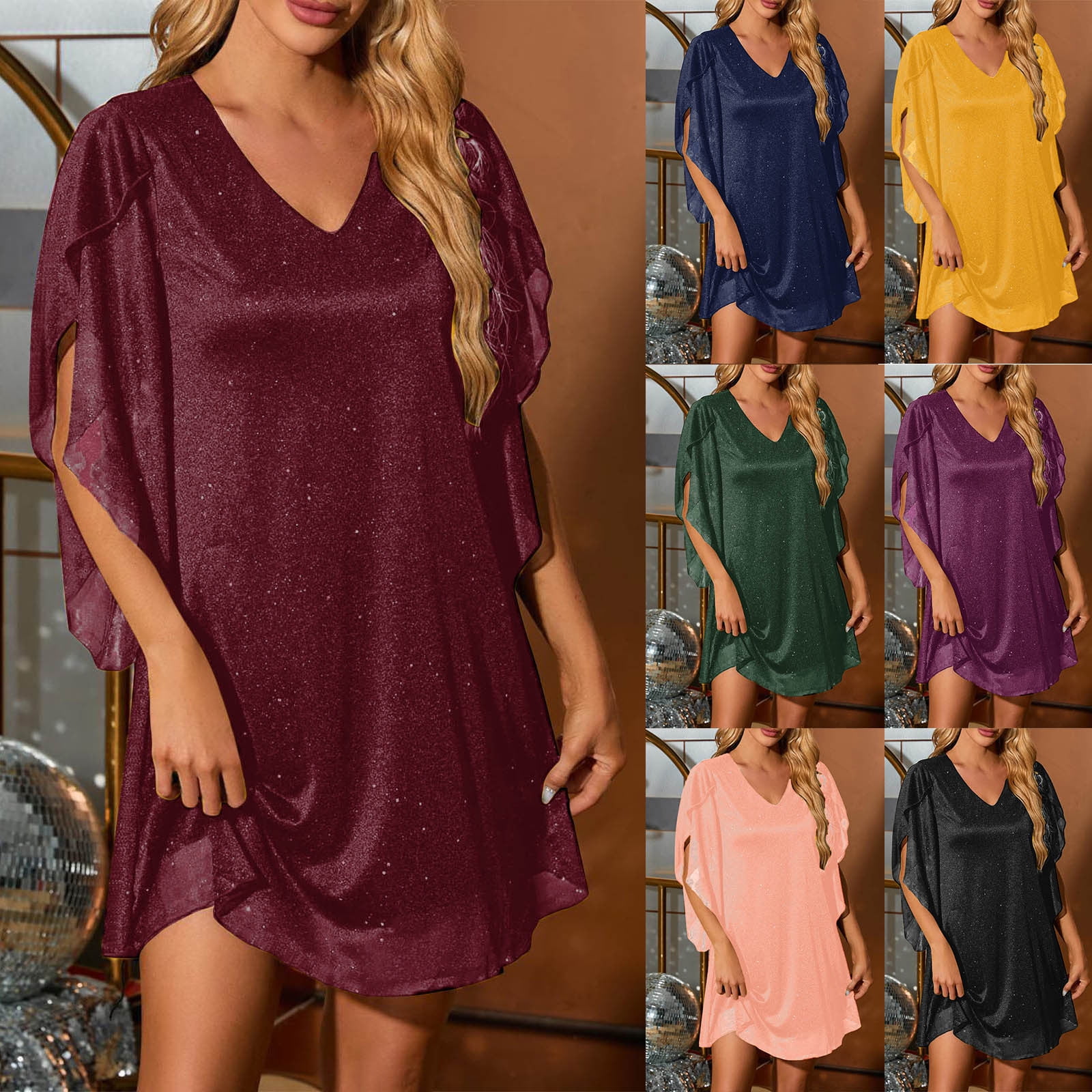 CENGNIAN Women's Sparkly Cocktail Dresses for Wedding Guest Flutter ...