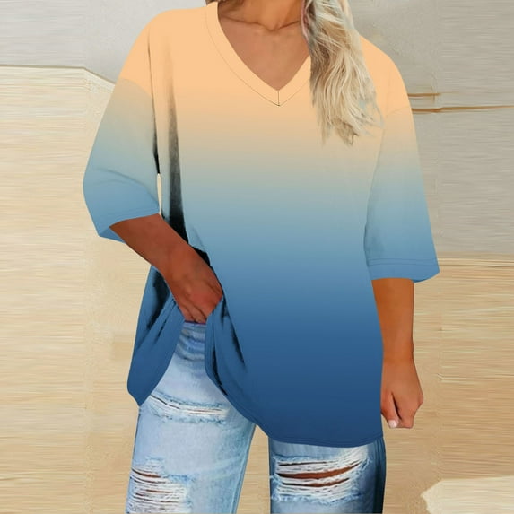 CENGNIAN Womens 3/4 Sleeve Chiffon Blouses V Neck Double Layers Mesh ...