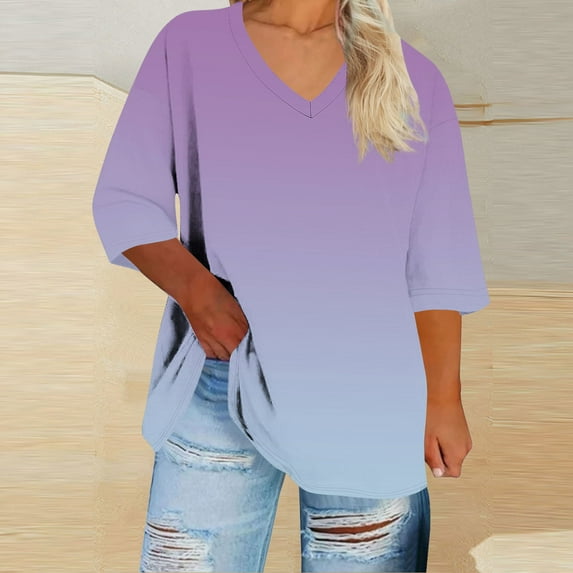 CENGNIAN Womens 3/4 Sleeve Chiffon Blouses V Neck Double Layers Mesh ...