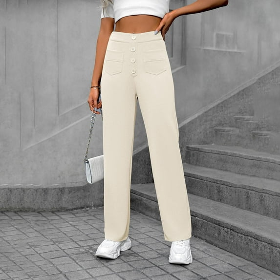 CENGNIAN Womens High Waist Button Stretchy Work Pants Business Casual ...