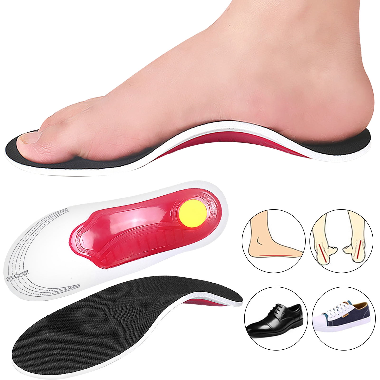 CENGZISHU Arch Support Foot Insoles Orthotic Insole High Arch Foot Support Soft Functional ...