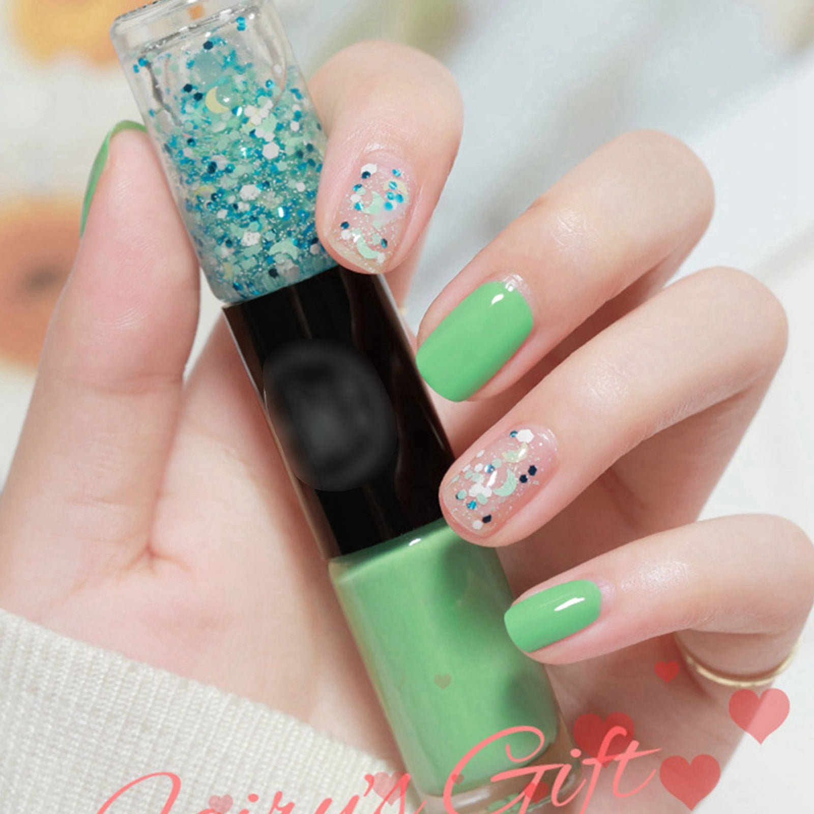 CENGZISHU Face Glitter Oily Two Color Nail Polish New Non Baked Quick ...