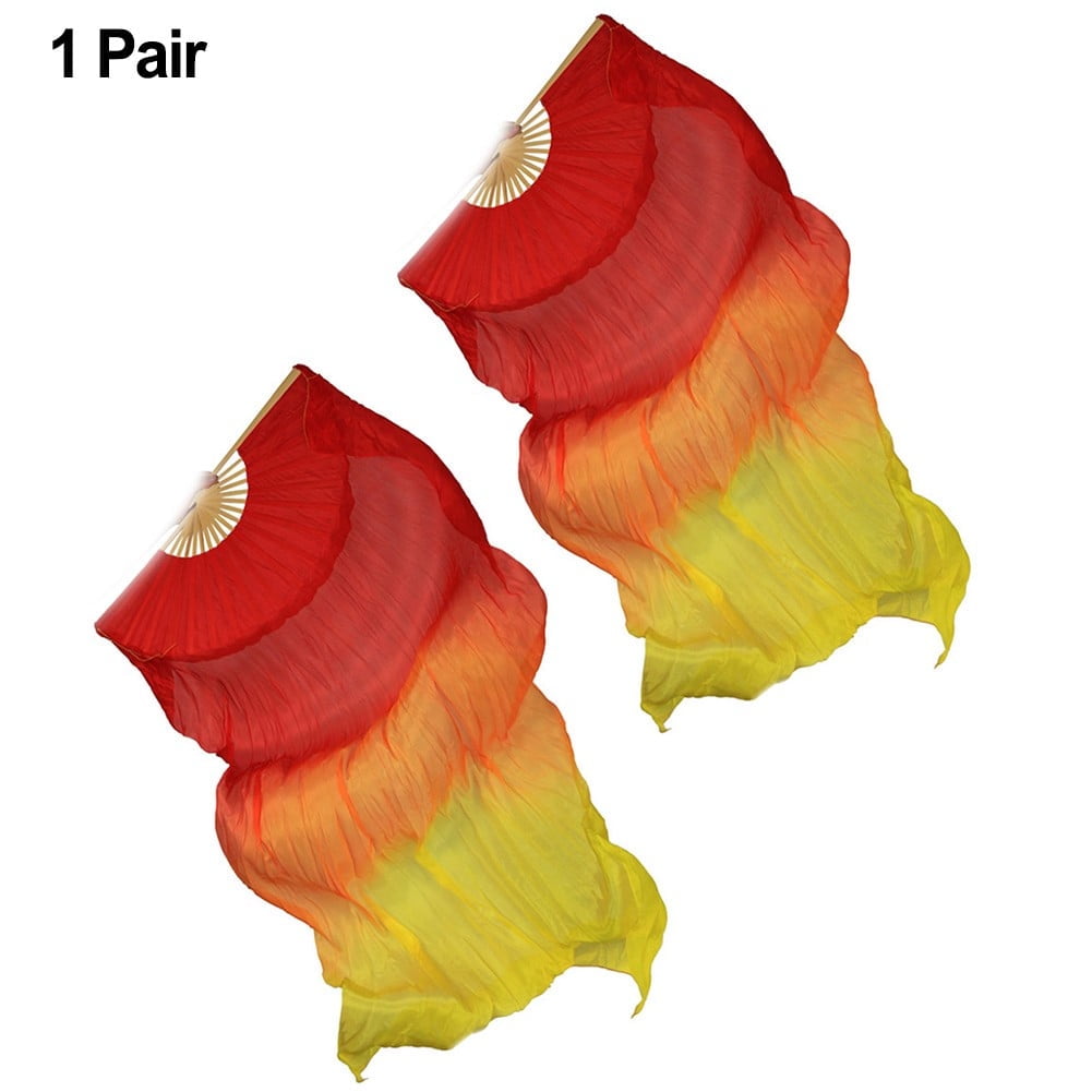 CENL 1 Pair Belly Dance Fans Silk Real Long Silk Fans Dancing Fans ...