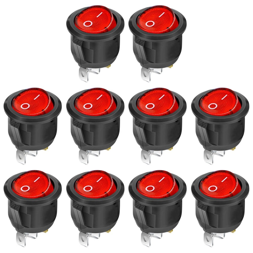 CENL 10 Pack Round Rocker Switch On/Off 3 Terminals LED Light 10A ...