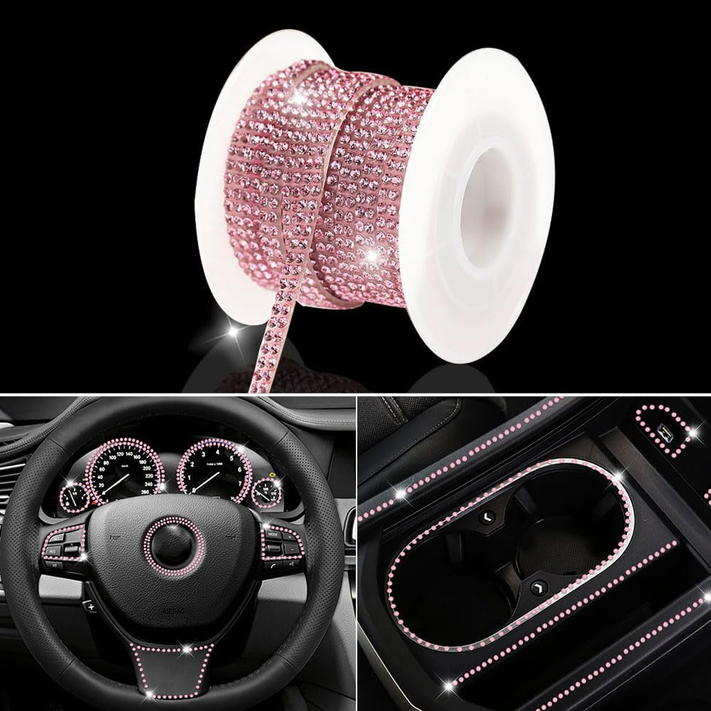 CENL 4mm*4.5M Shiny Rhinestone Strip Pink Car DIY Bling Diamond Sticker ...