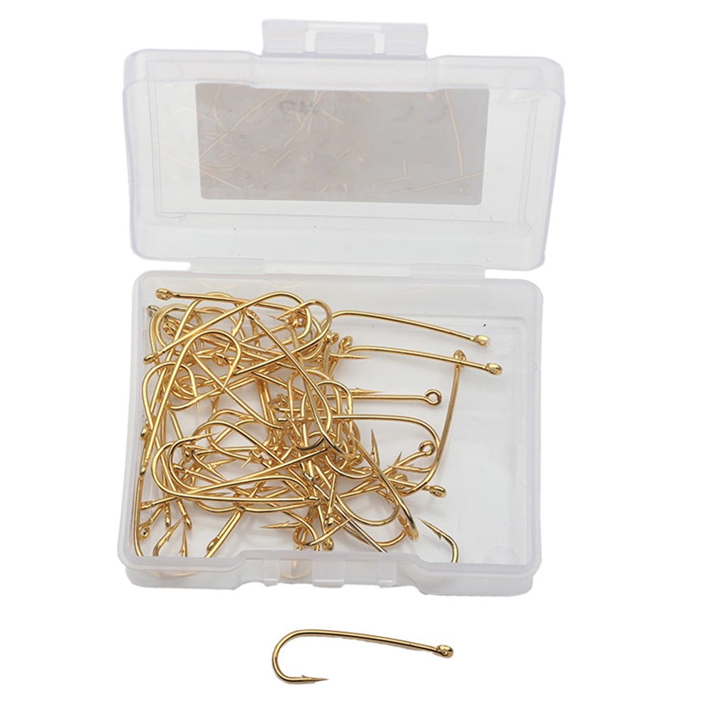 CENL 50pcs Long Shank Round Bend Trout Fishing Hooks Nymphs Dry Wet Fly ...