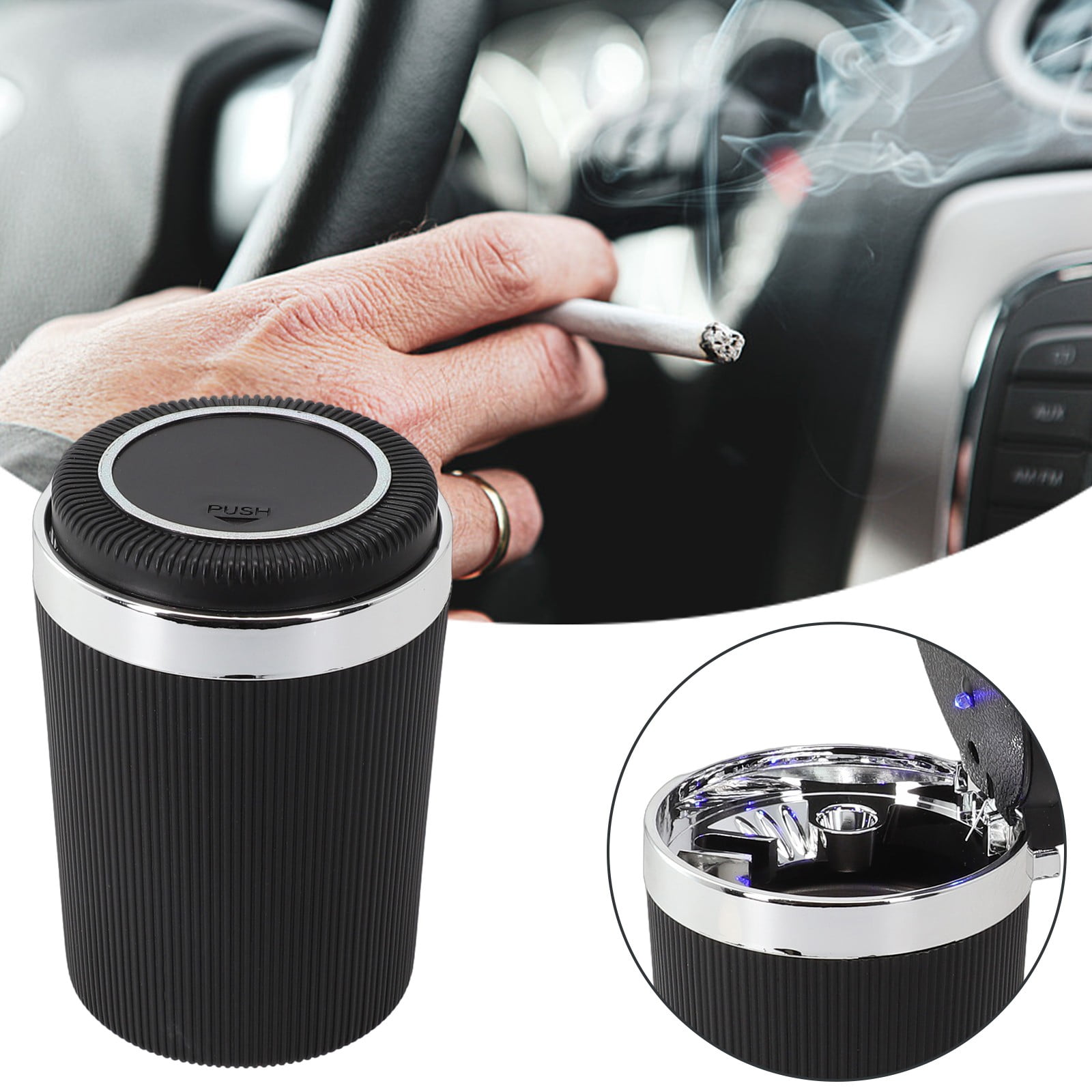 CENL Car Ash tray Cup Holder With Lid LED Light Portable Detachable ...