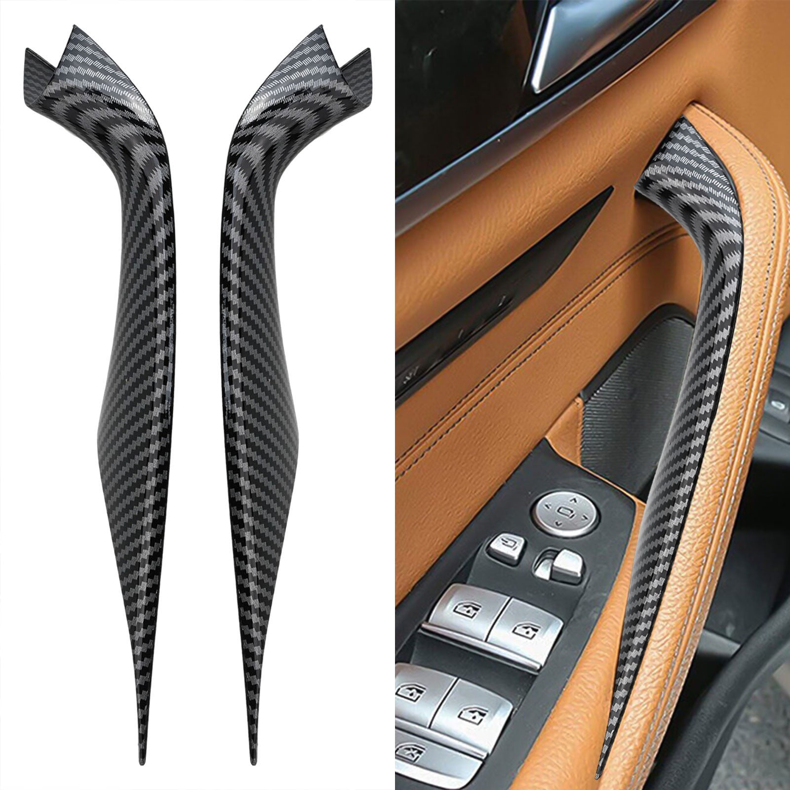 CENL Carbon Fiber Print Inner Door Pull Handle Trim Cover for BMW 5 ...