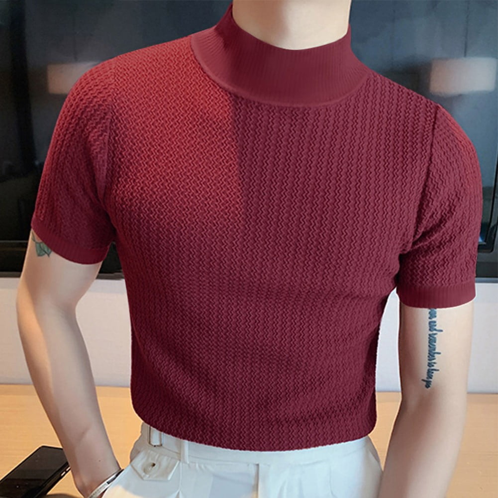 CENL Men Mock Turtleneck Pullover T-Shirt Tops Knitted Sweater Slim Fit ...