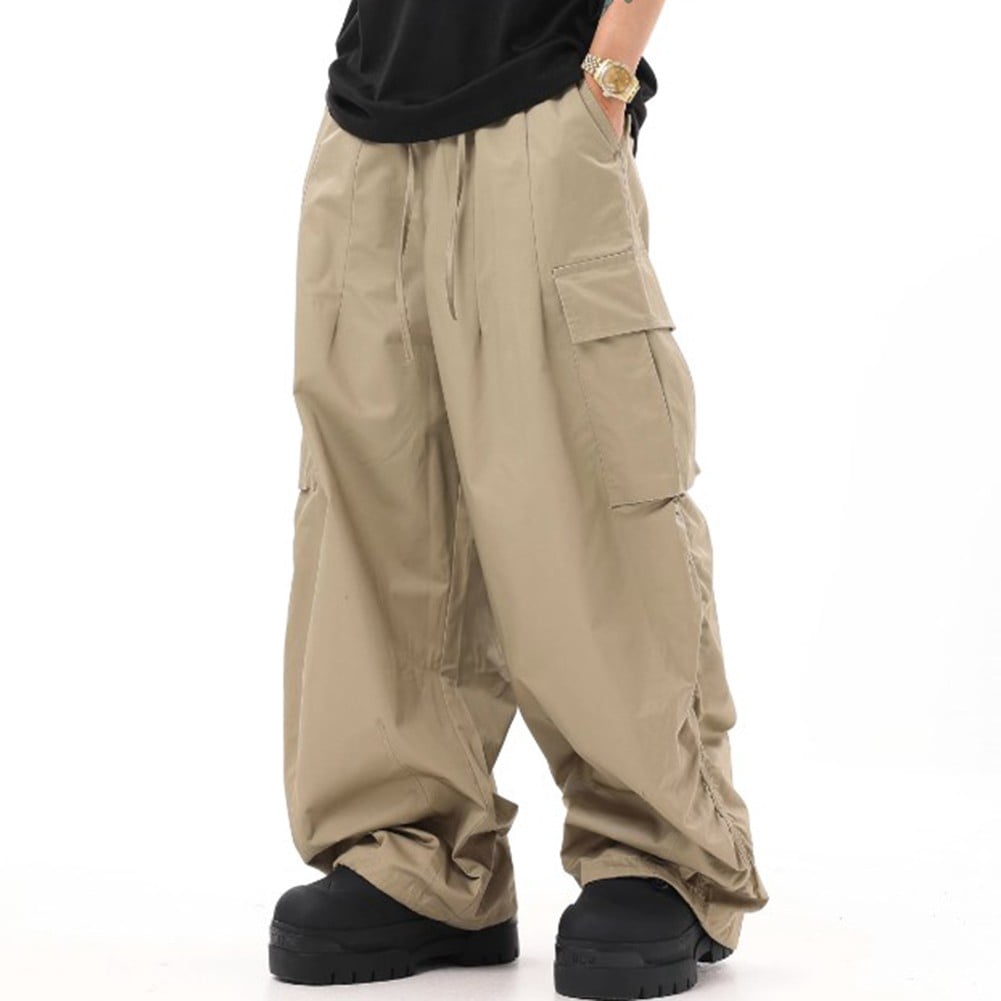 CENL Men Multi Flap Pockets Cargo Pants Loose Fit Drawstring Street ...