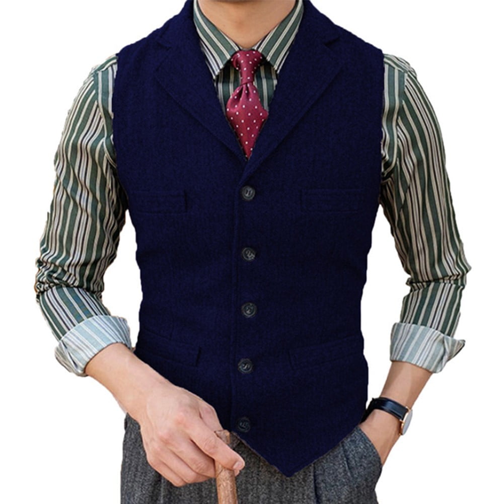 CENL Men Suit Vest Vintage Herringbone Notch Lapel Slim Retro Tweed ...