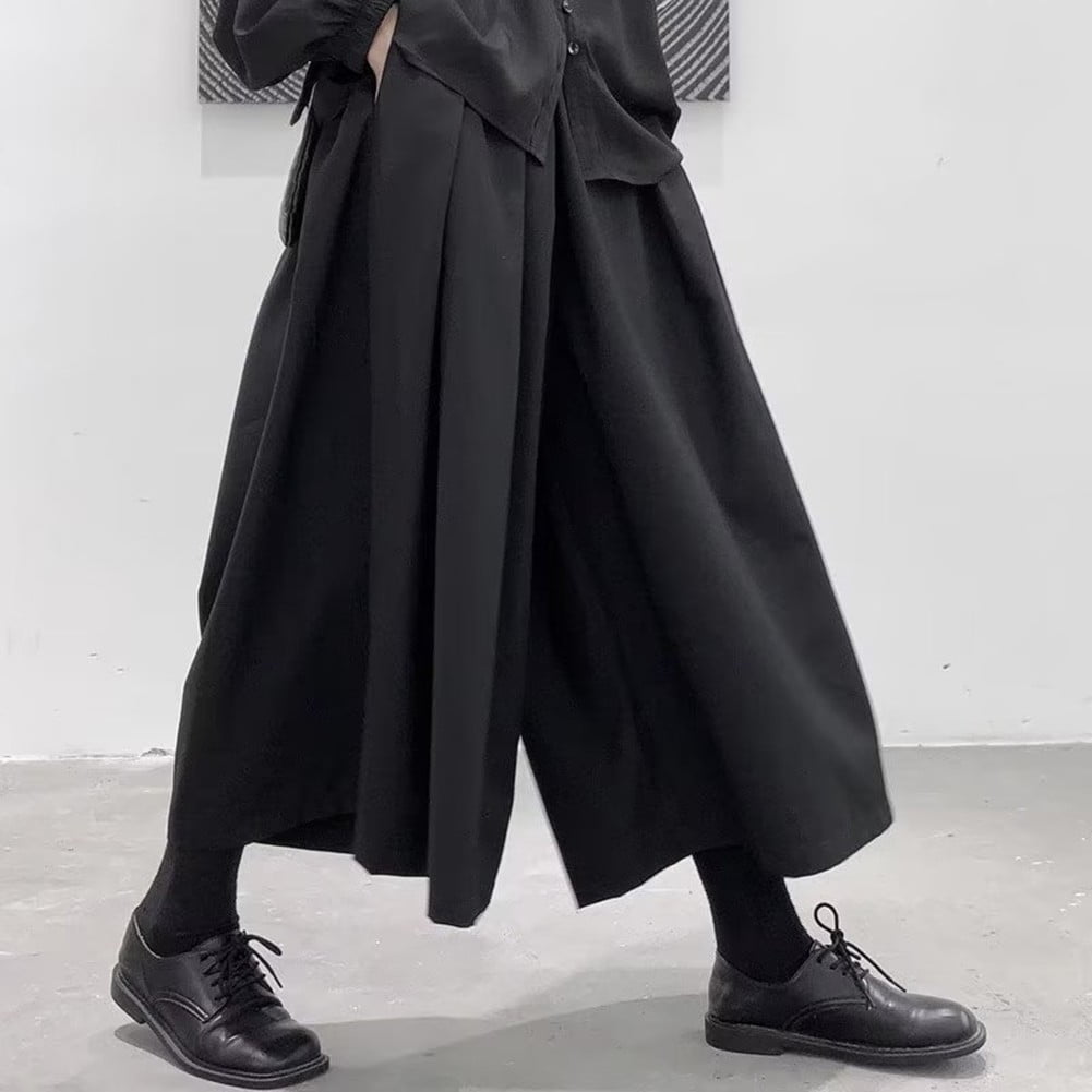 CENL Mens Gothic Dark Style Loose Cropped Hakama Wide Leg Design Sense ...