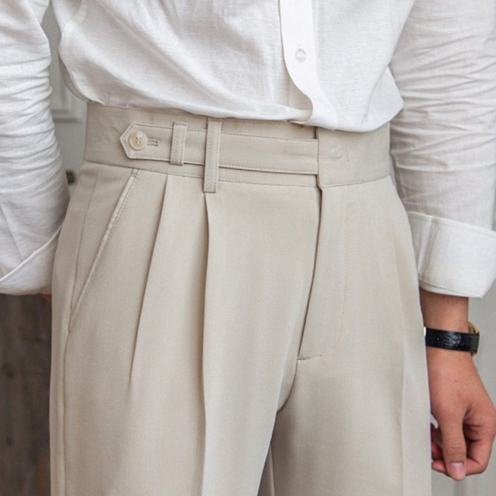CENL Mens Italian Style Naples Pants High Waist Straight Trousers ...