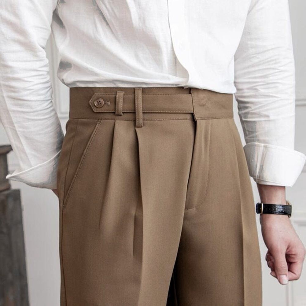 CENL Mens Italian Style Naples Pants High Waist Straight Trousers ...
