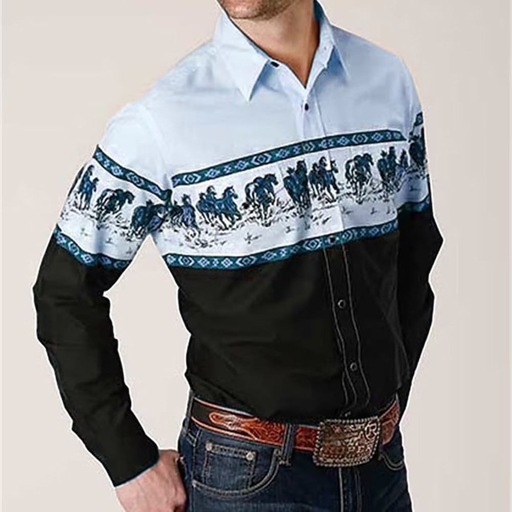 CENL Mens Western Long Sleeve Shirts Casual Slim Button Down Dress ...