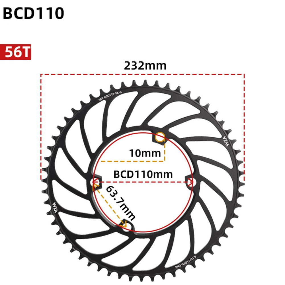 CENL Road Bike Single Chainwheel 110BCD 4 Bolts 48T-56T Narrow Wide ...