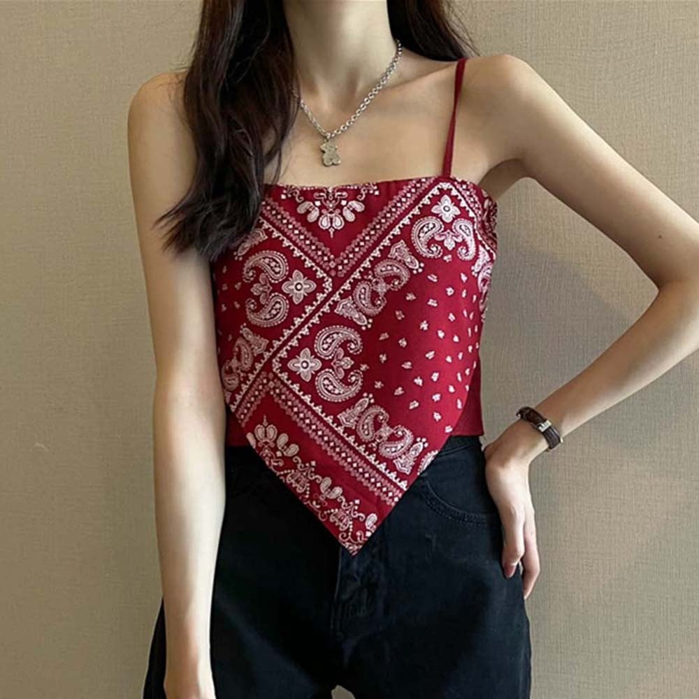 CENL Women Satin Tie Back Knot Spaghetti Bandana Tube Crop Top ...