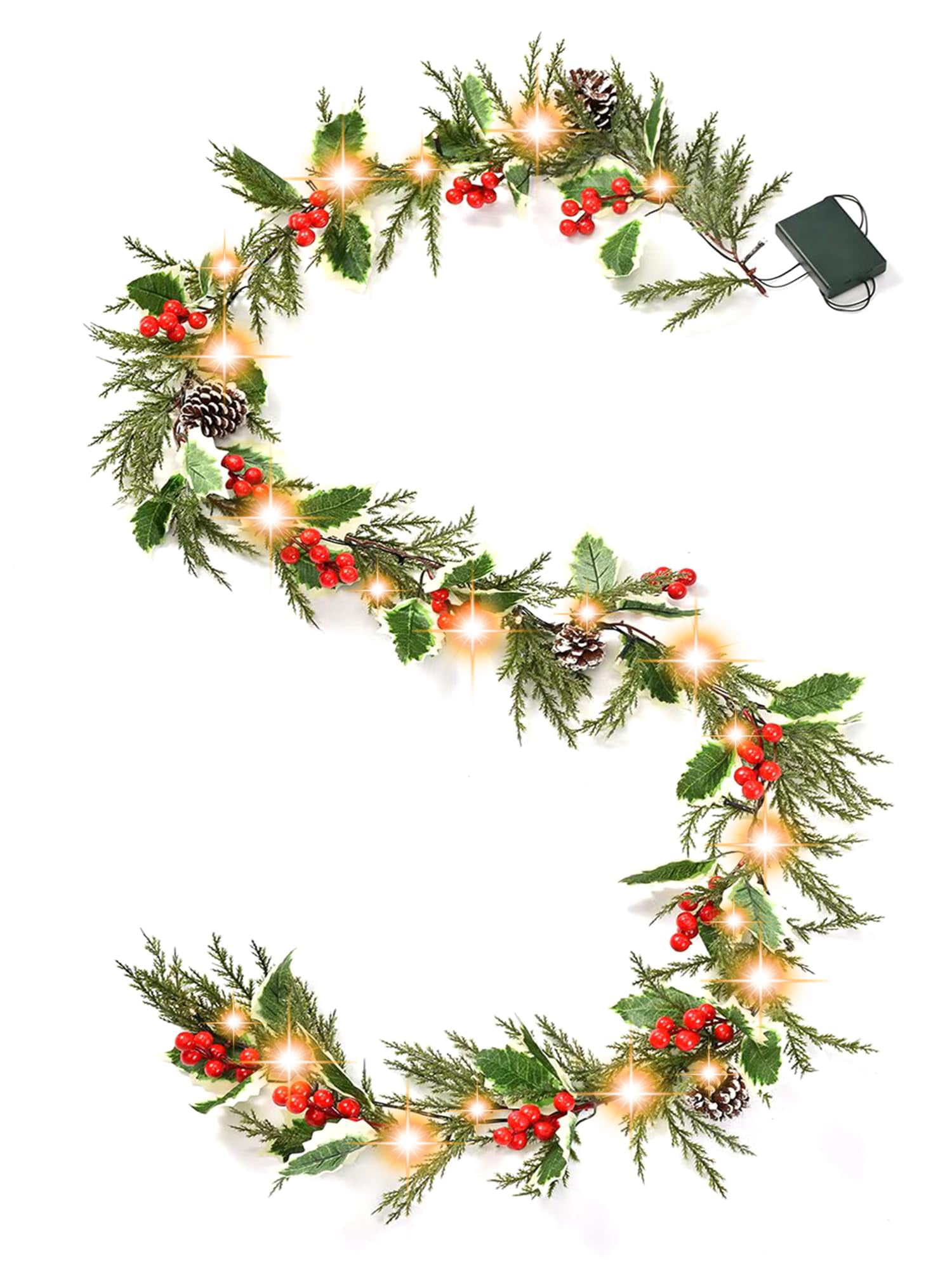 CENMORISE 9FT Holly Berry Garland, Artificial Cypress Garland Realistic ...