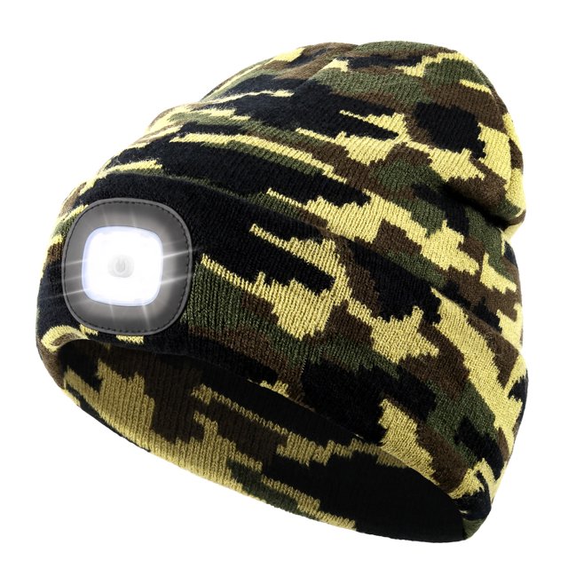 CENSGO Cold Weather Camo Hiking Beanie, Unisex USB Rechargeable LED Cap ...