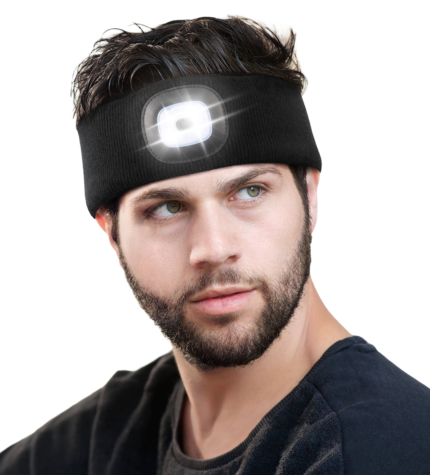 CENSGO Headband with Light, Warm Stretchable Sweatband, Black, Gifts ...