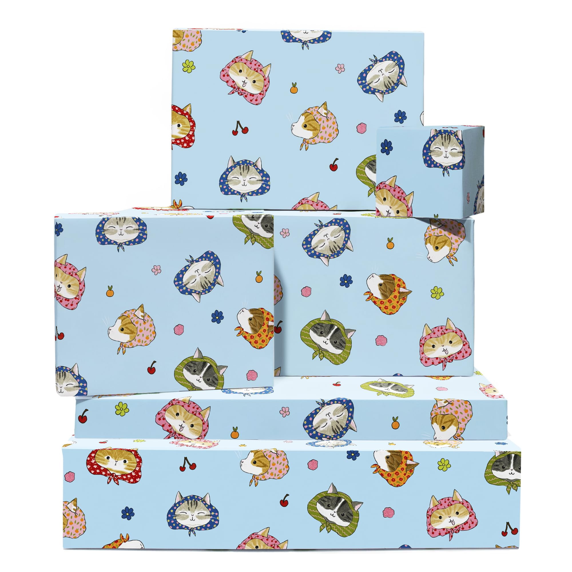 CENTRAL 23 Cat Wrapping Paper - AIS1 6 Sheets Of Blue Gift Wrap - Cats ...