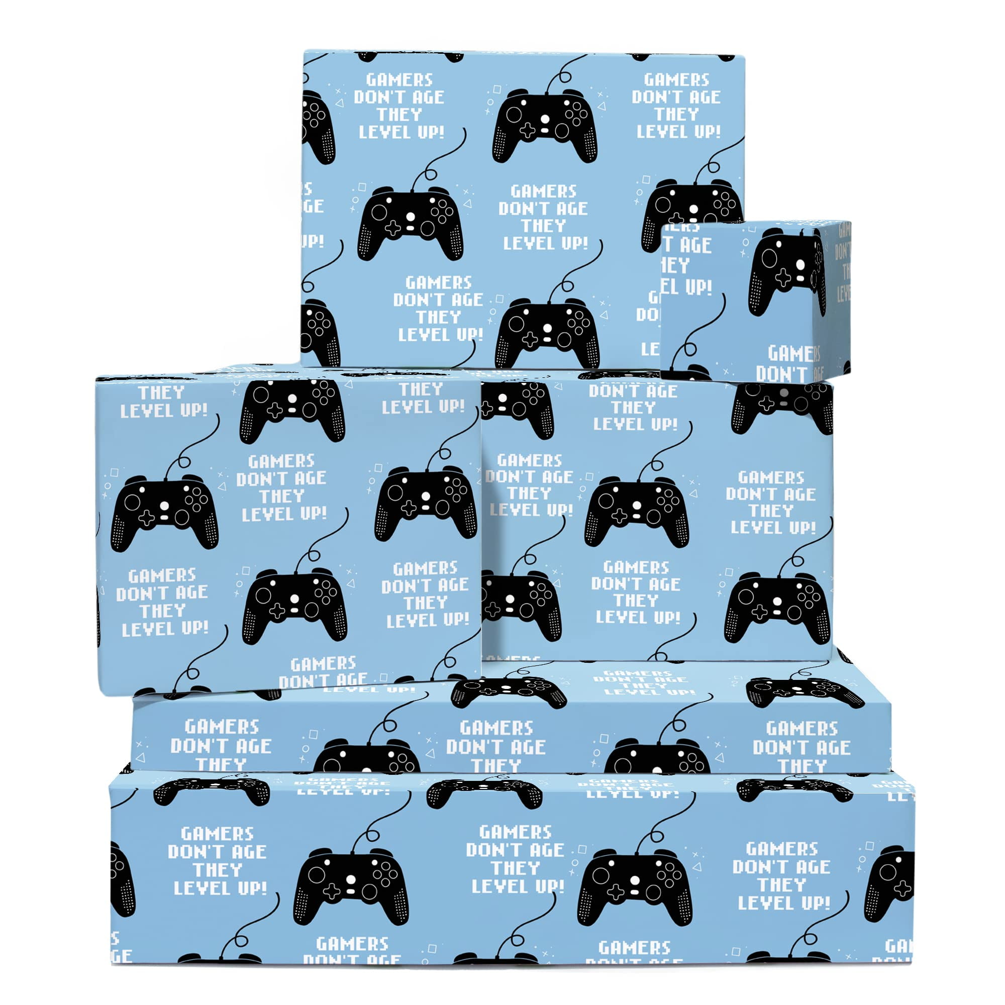 CENTRAL 23 Gaming AJH3 Wrapping Paper for Boys Girls - 6 Sheets of Gift Wrap and Tags - Gamer ...