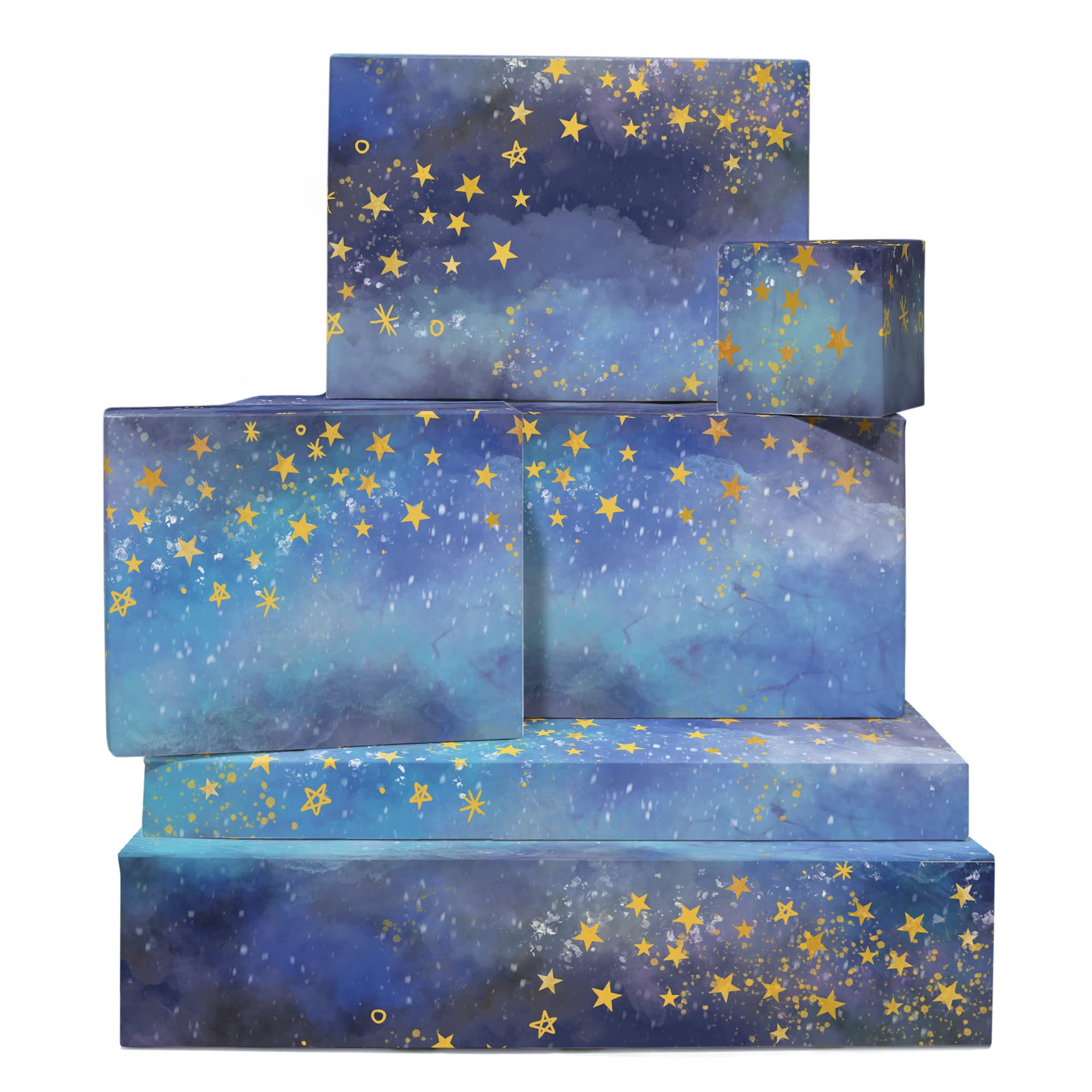 CENTRAL 23 Space Wrapping Paper - Moon Stars - 6 Blue Gift Wrap Sheets ...