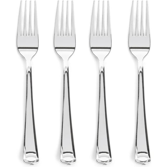 CENTRE 100 Pack Silver Plastic Forks Heavy-Duty - Elegant Disposable ...