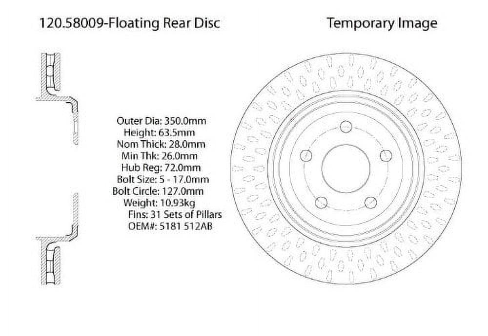 CENTRIC PARTS - BRAKE ROTOR Fits select: 2017-2021 DODGE DURANGO, 2018 ...