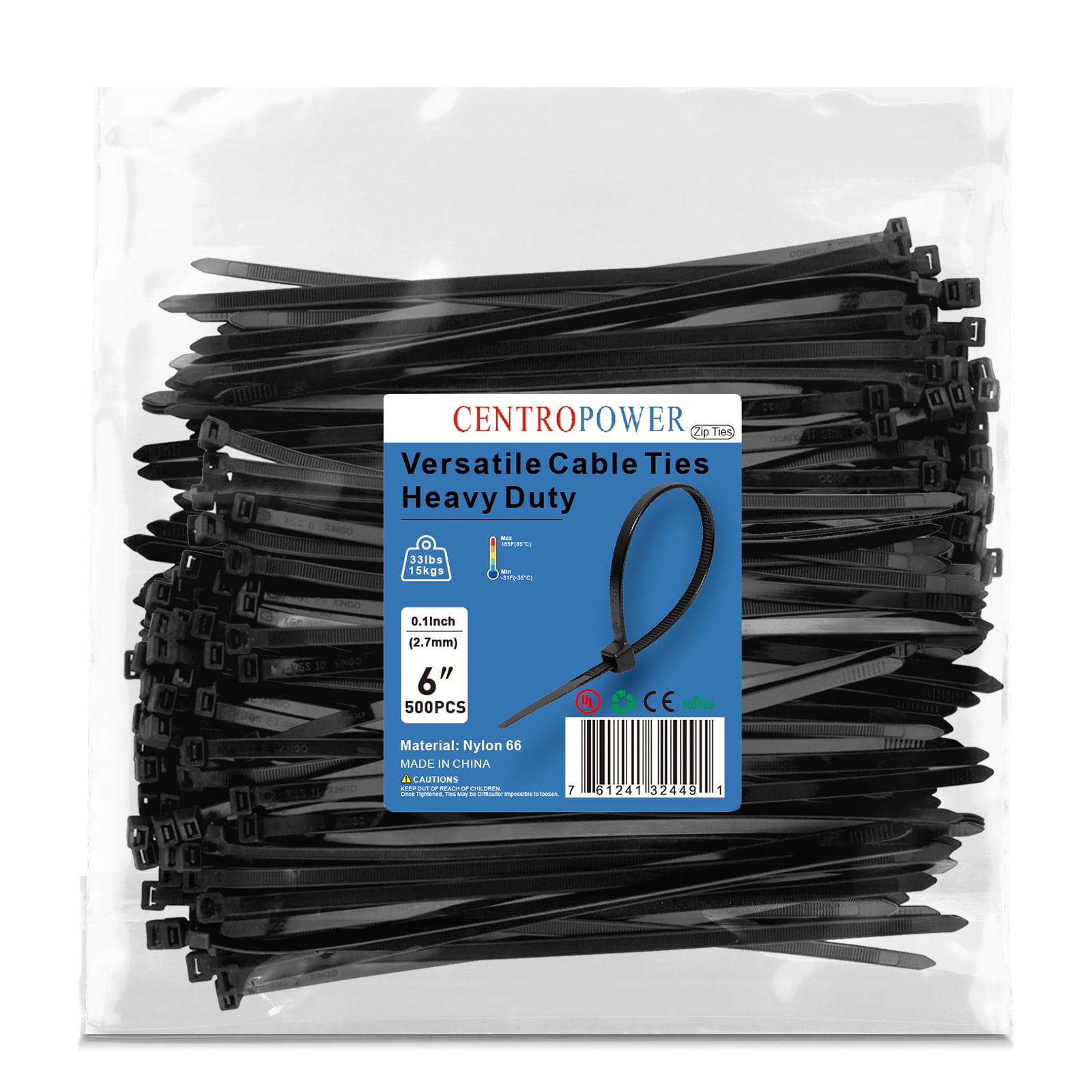 CENTROPOWER 1000 Pack Cable Zip Ties 6 Inch, Premium Plastic Wire Ties ...