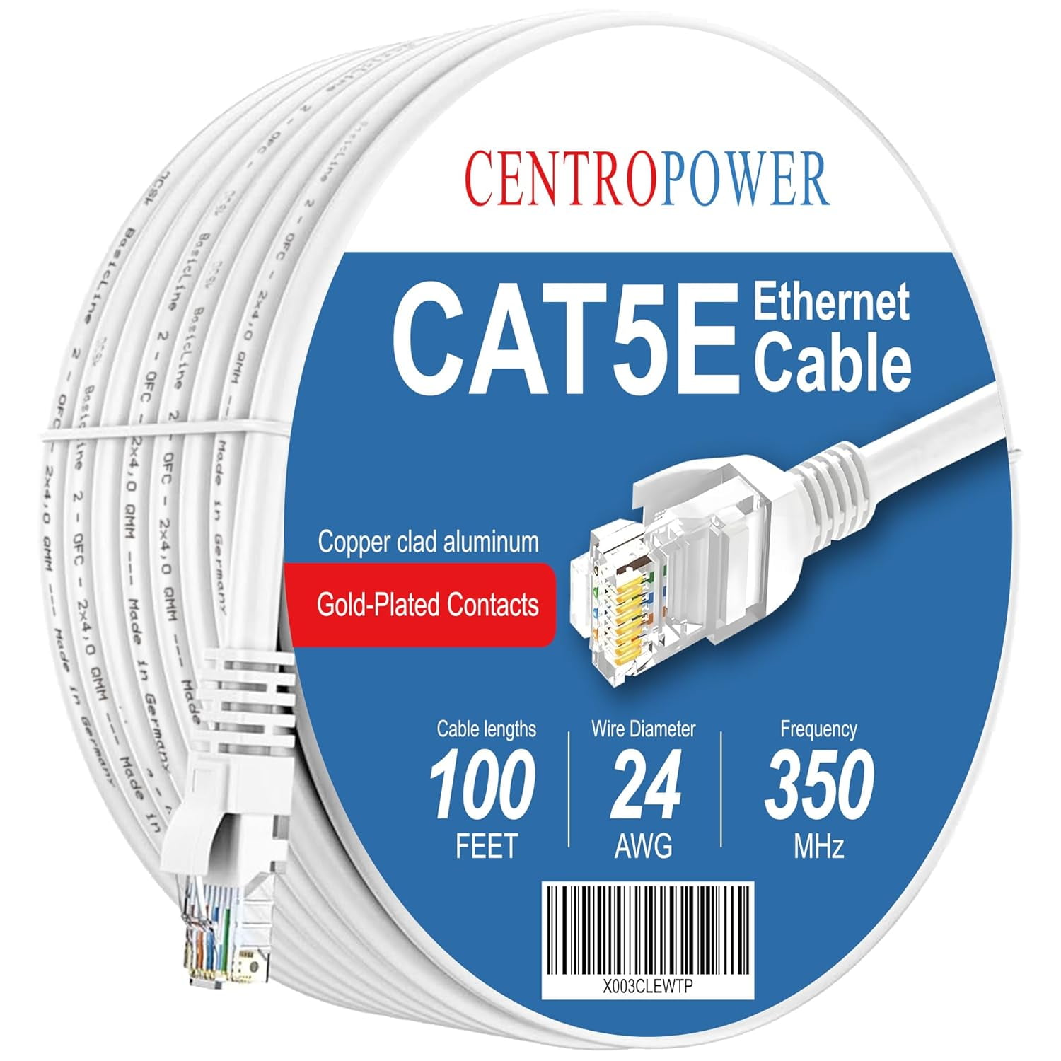 CENTROPOWER Cat5e Ethernet Patch Cable, 100feet Network Internet Cord ...