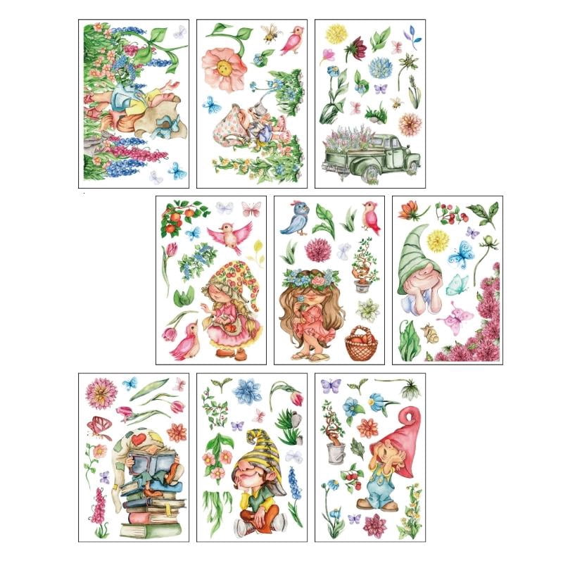 CEORPER 9 Sheets Adhesive Window Decoration Flower Butterfly Gnomes ...