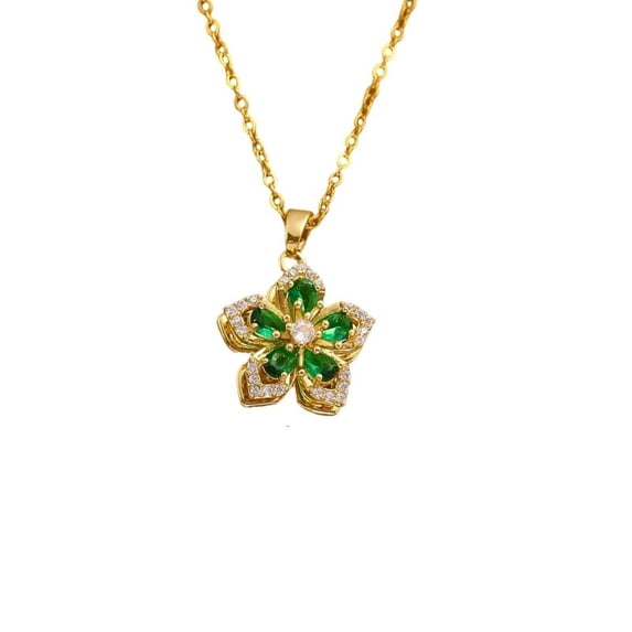 CEORPER Distinctive Movable Floral Design Zircon Necklace Titanium ...
