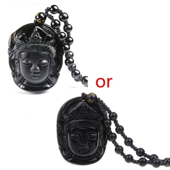 CEORPER Natural Obsidian Buddha Amitabha Pendant Necklace Jewelry for ...