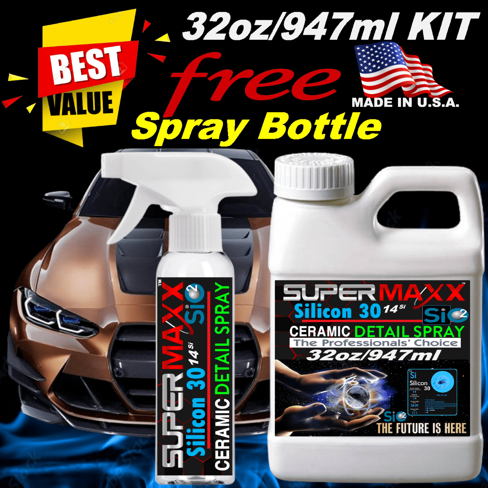 CERAMIC CAR COATING SIO2 CERAMIC QUICK DETAIL SPRAY HIGH GLOSS - 32 OZ/947ml BONUS - KIT ...