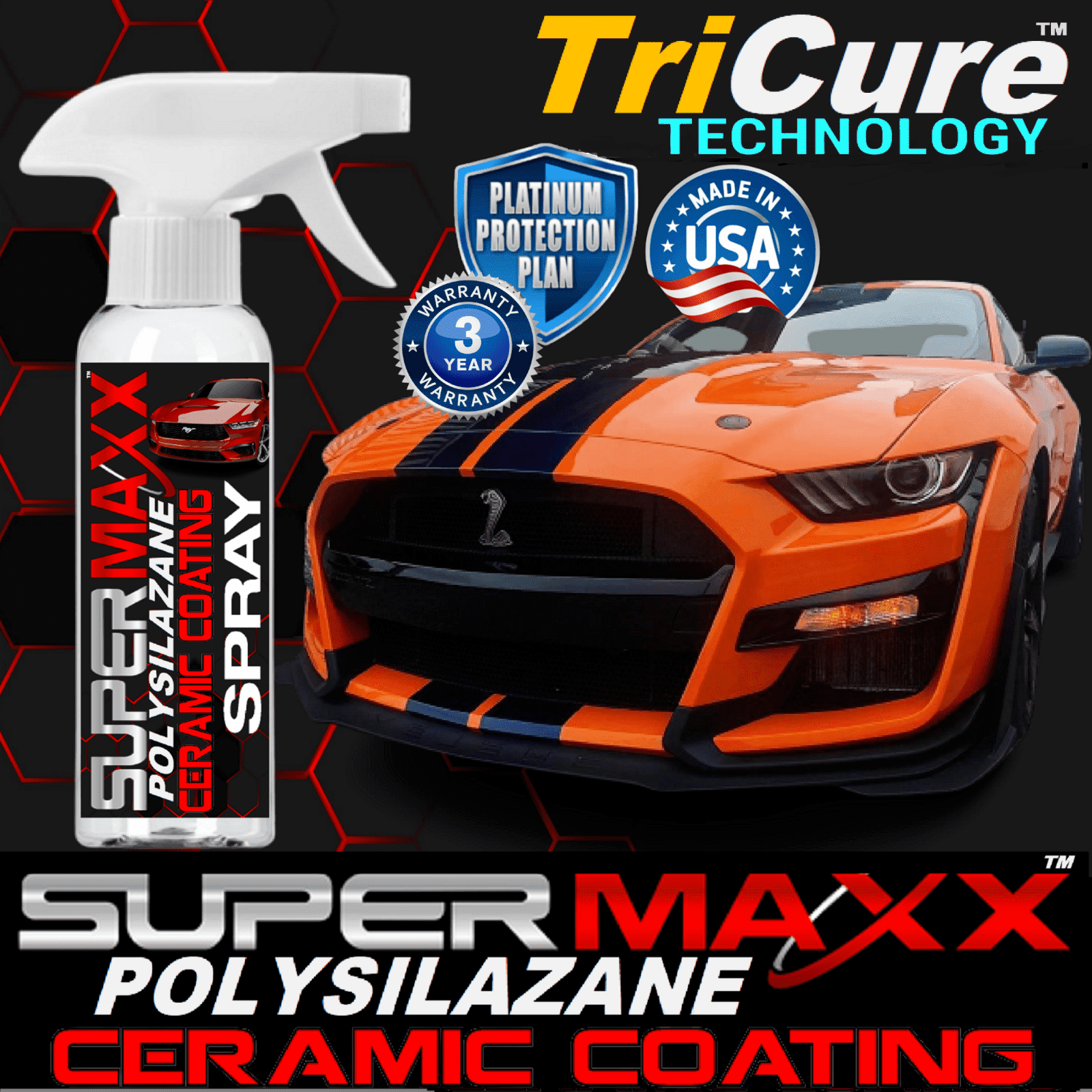 Tri Cure Polysilazane Nano 9H Ceramic Car Coating Spray, High-Gloss ...